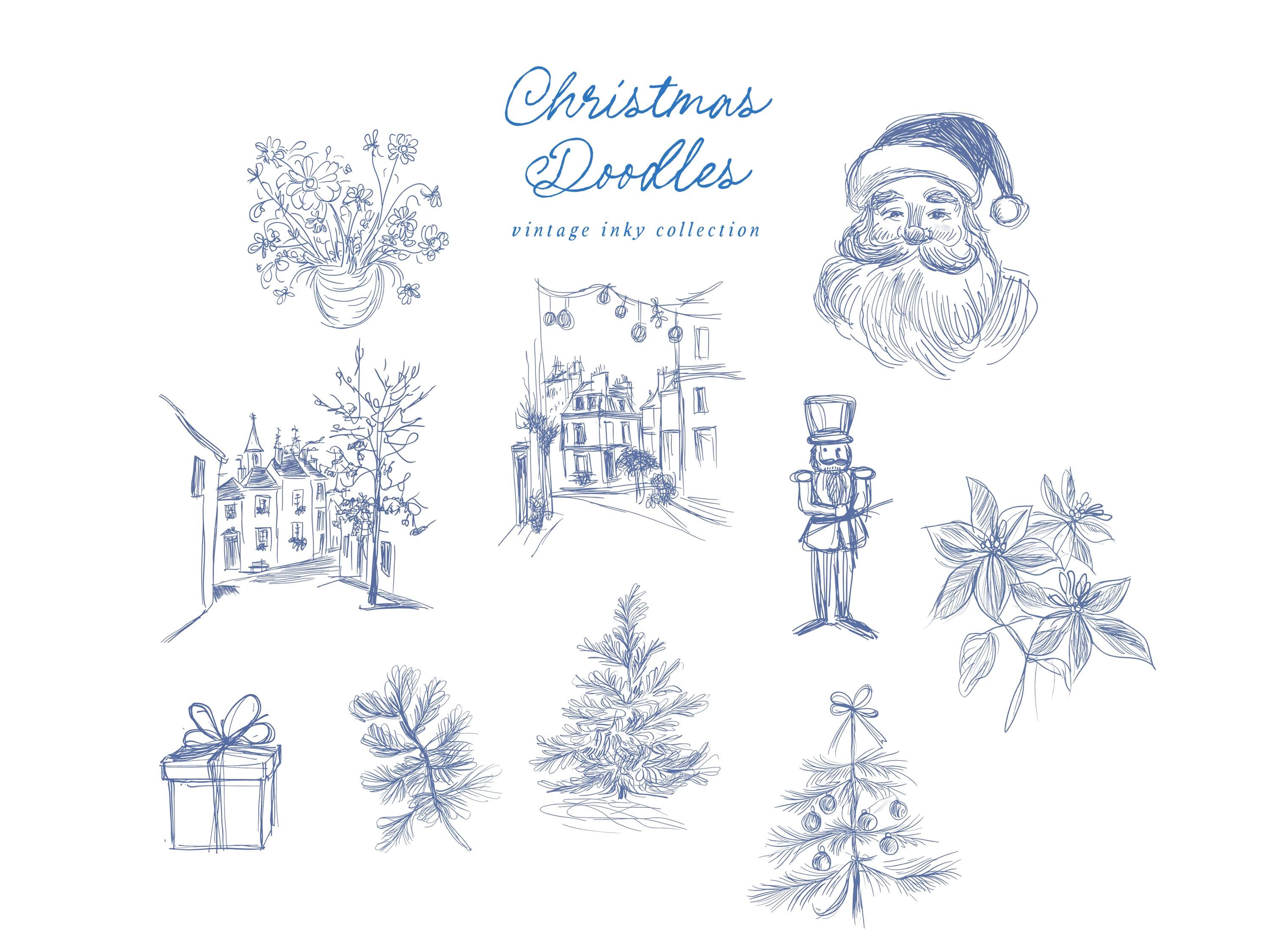 Inky Lines Vintage Christmas Doodle - Hand Drawn Christmas and Winter ...