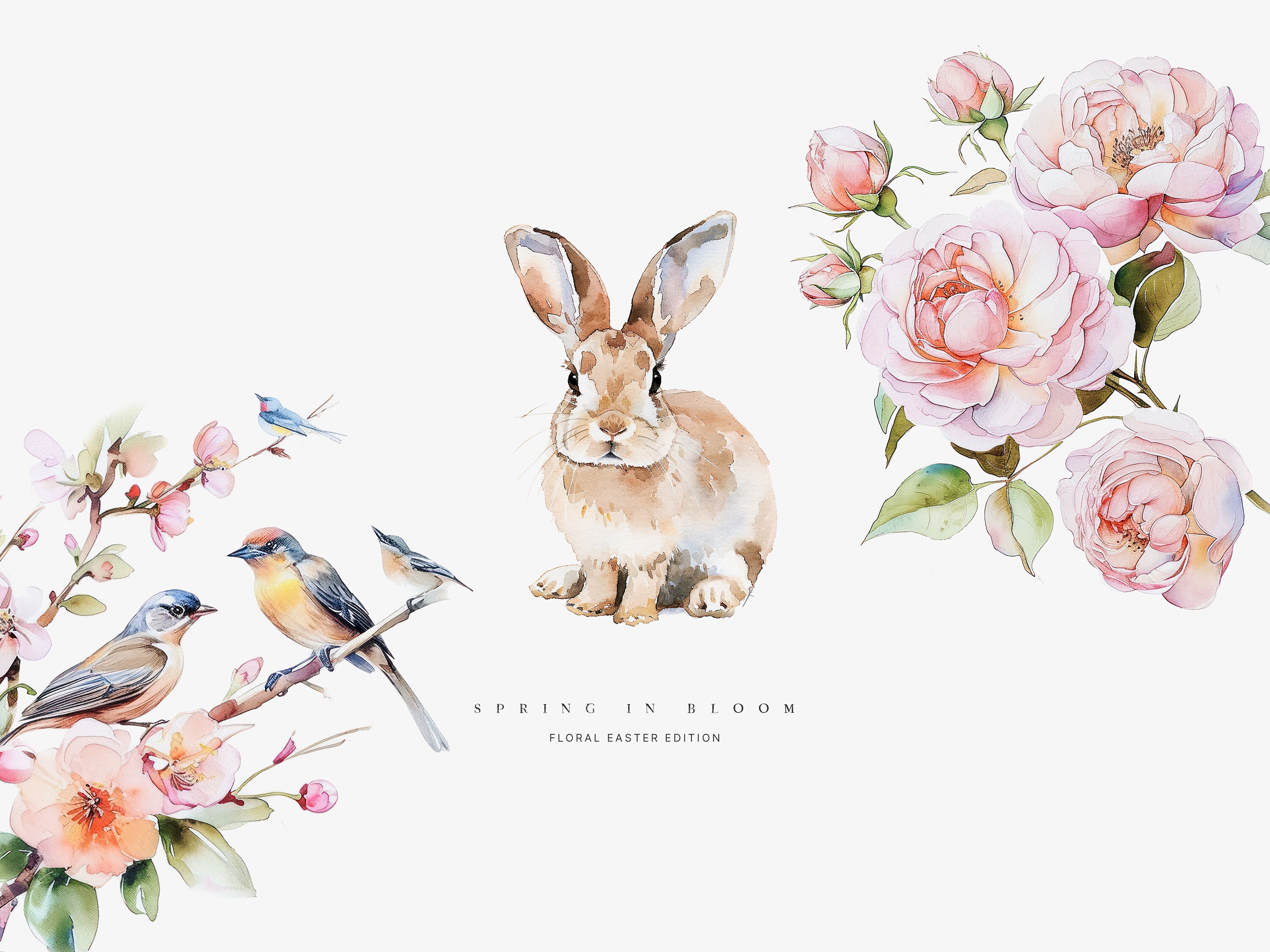 Watercolor Easter Clipart Set - Bunny Clipart - Spring Florals ...