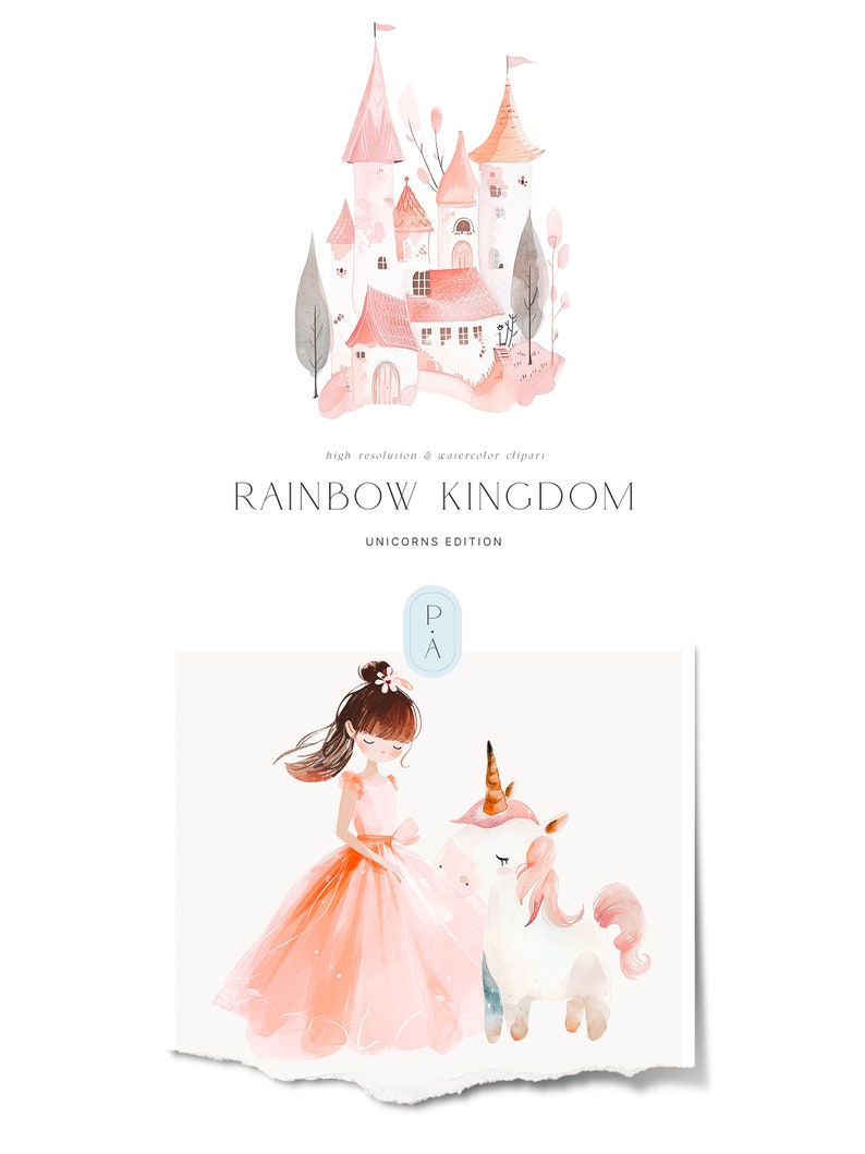 Watercolor Cute Unicorn Clipart Rainbow Princess Clipart Girls Clipart ...