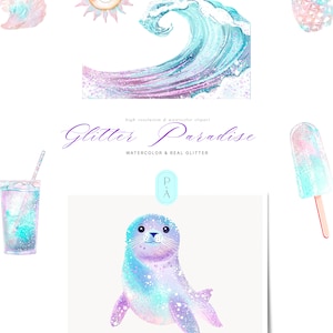 Glittery Sea Creatures Watercolor Clipart - Ocean Clipart - Clipart for ...