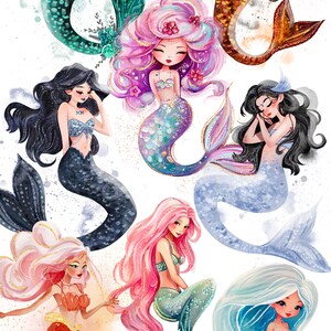 Watercolor Mermaid Clipart - Mermaid Party Clipart - Kids Mermaid ...