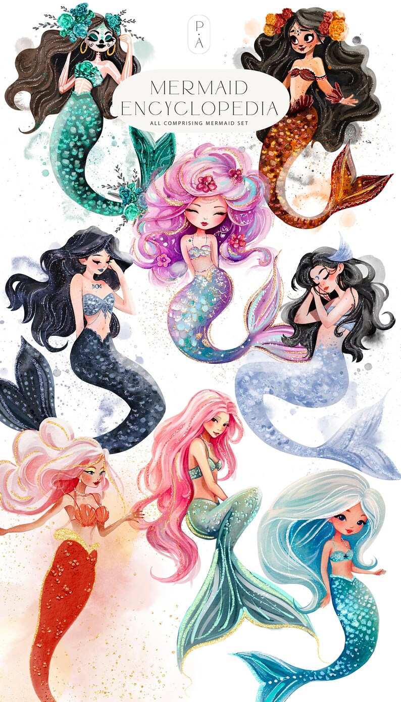 Watercolor Mermaid Clipart Mermaid Party Clipart Kids Mermaid Clipart ...