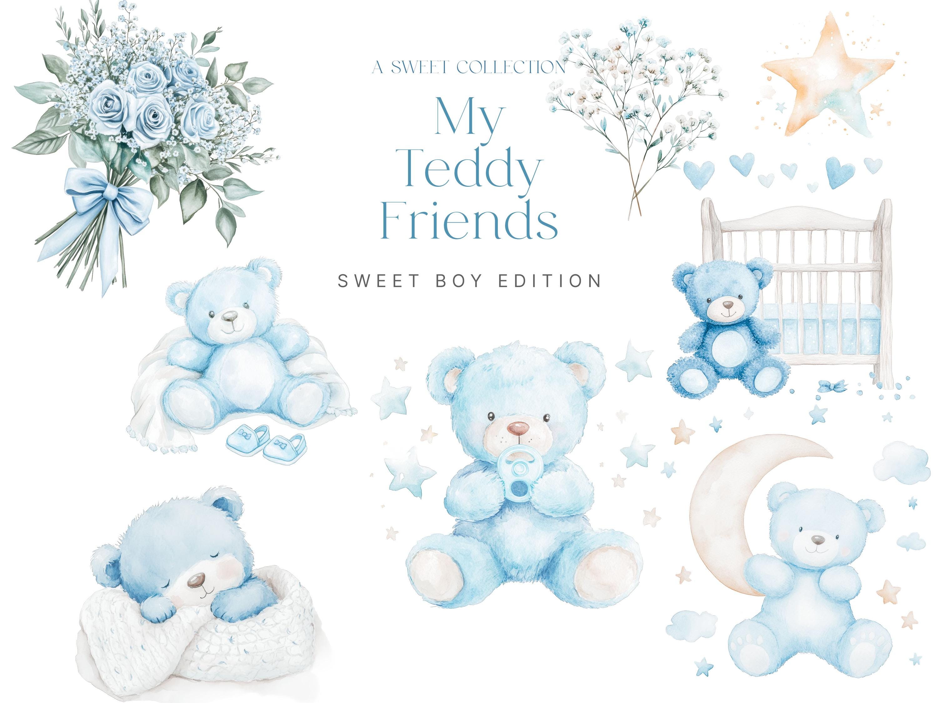 Blue Teddy Bear Clipart - Boy Baby Shower - Dusty Blue - Nursery ...