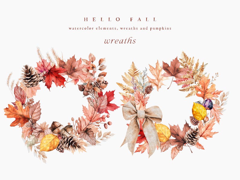 Watercolor Autumn Clipart - Pumpkin Clipart - Autumn Wreaths - Fall ...