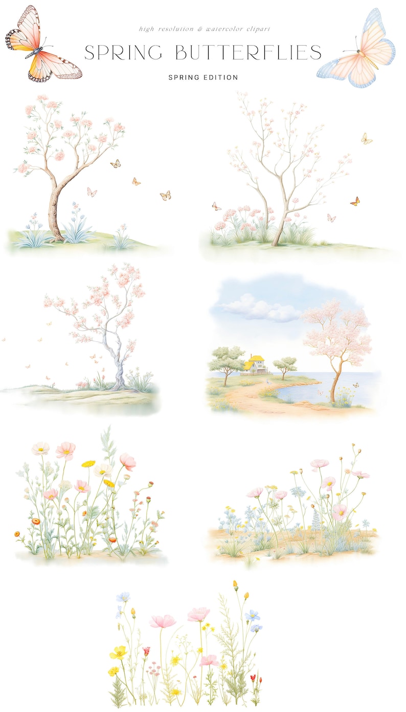Butterflies Watercolor Clipart - Butterflies Clipart - Scrapbook ...