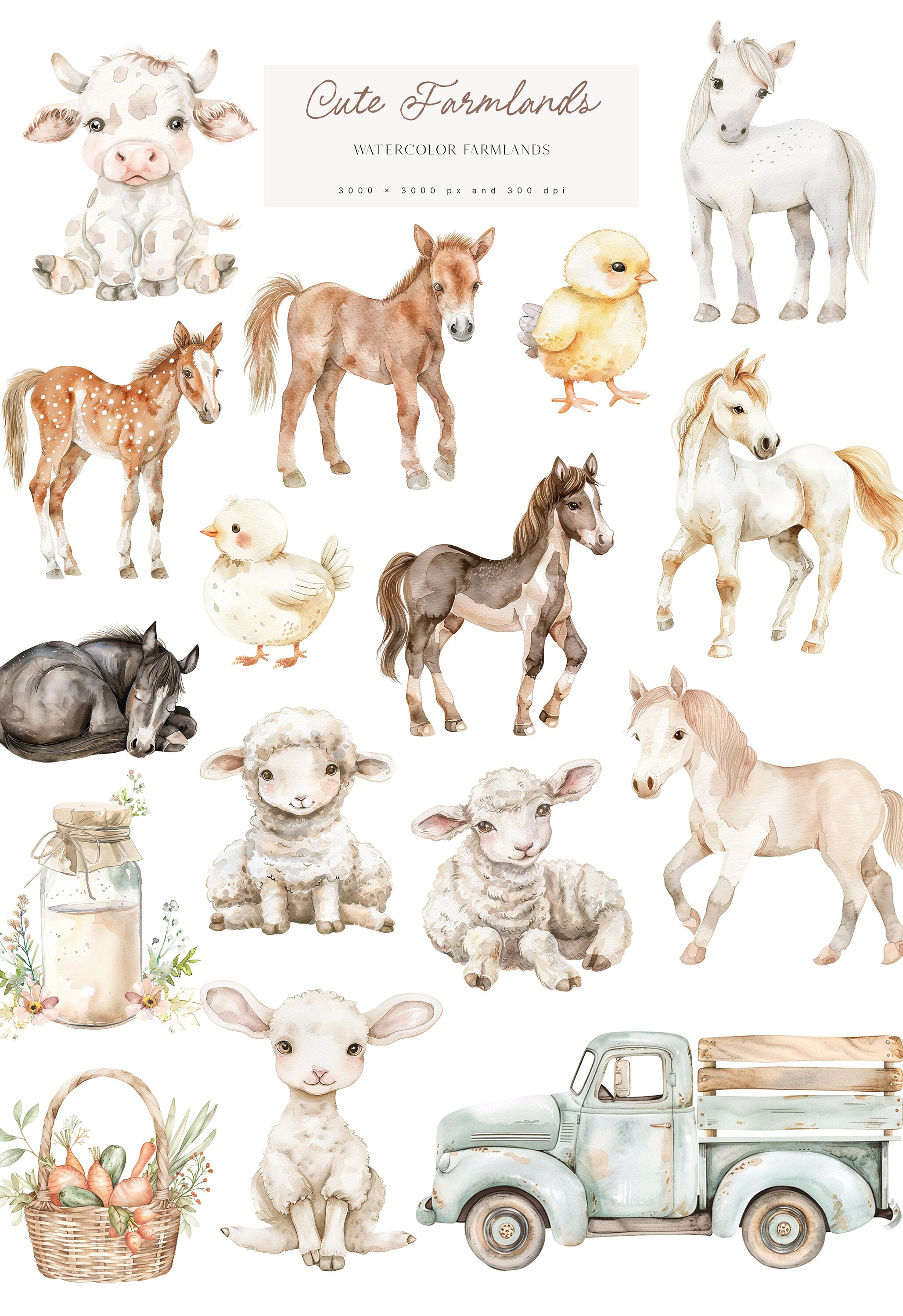 Cute Farm Clipart Watercolor Farm Farm Animals Clipart Baby Animals ...