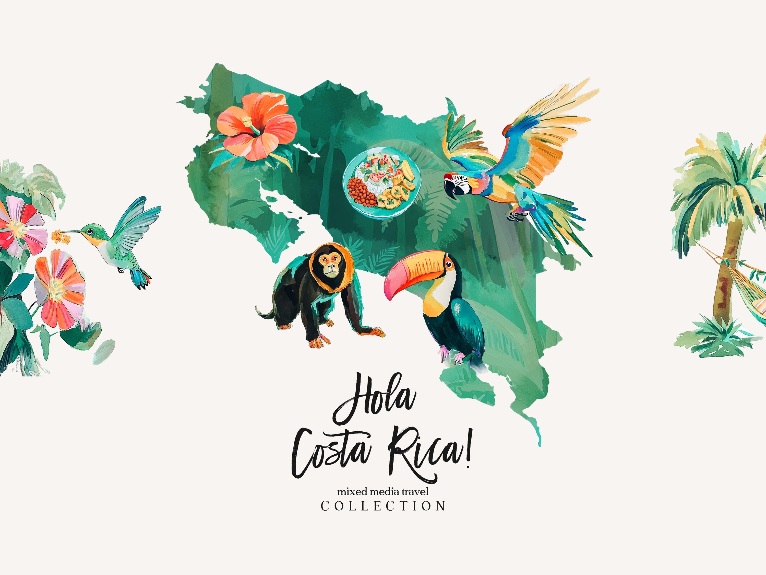 Watercolor Costa Rica Travel Clipart Set - Traveling Clipart Collection ...