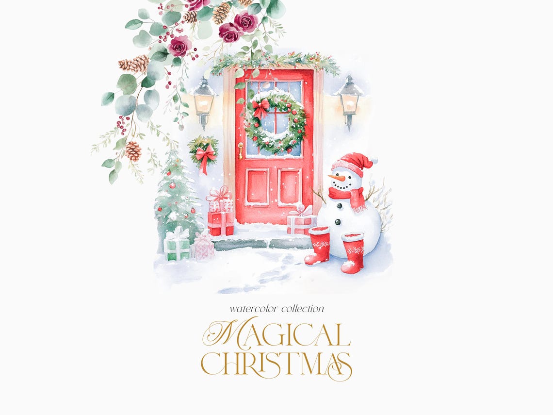 Watercolor Christmas Clipart - Watercolor Winter Clipart - Traditional ...