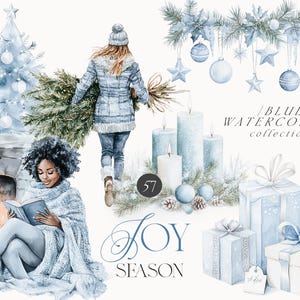 Watercolor Dusty Blue Winter and Christmas Modern Collection - Girl ...
