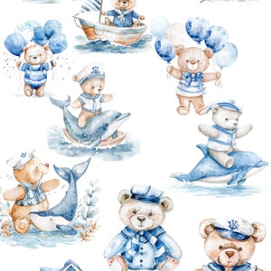Watercolor Sailor Bear Clipart - Sailor Clipart for Kids - Nursery ...