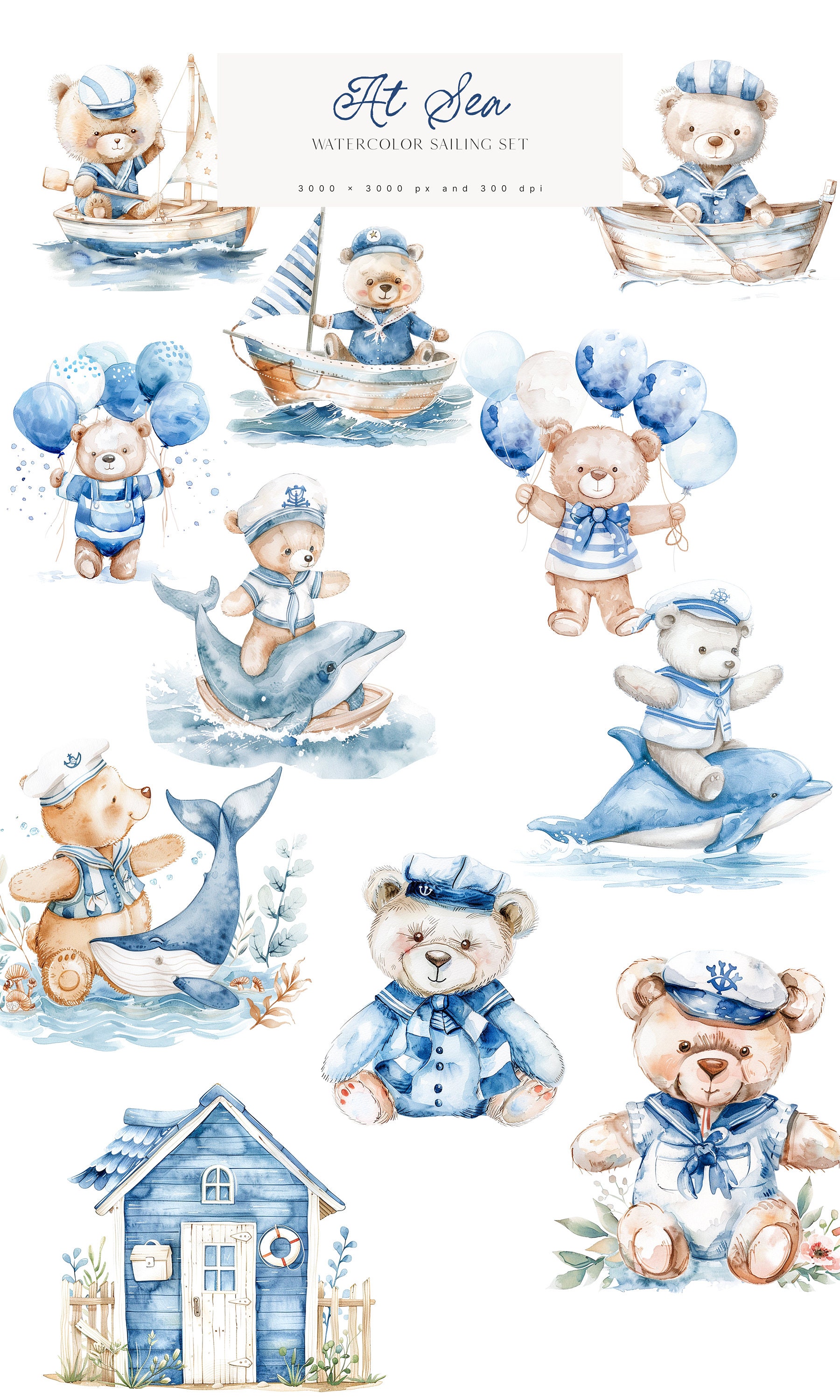 Watercolor Sailor Bear Clipart Sailor Clipart for Kids Nursery Clipart ...