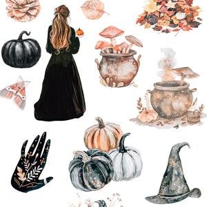 Autumn Witch Watercolor Clipart - Autumnal Clipart - Watercolor Fall ...