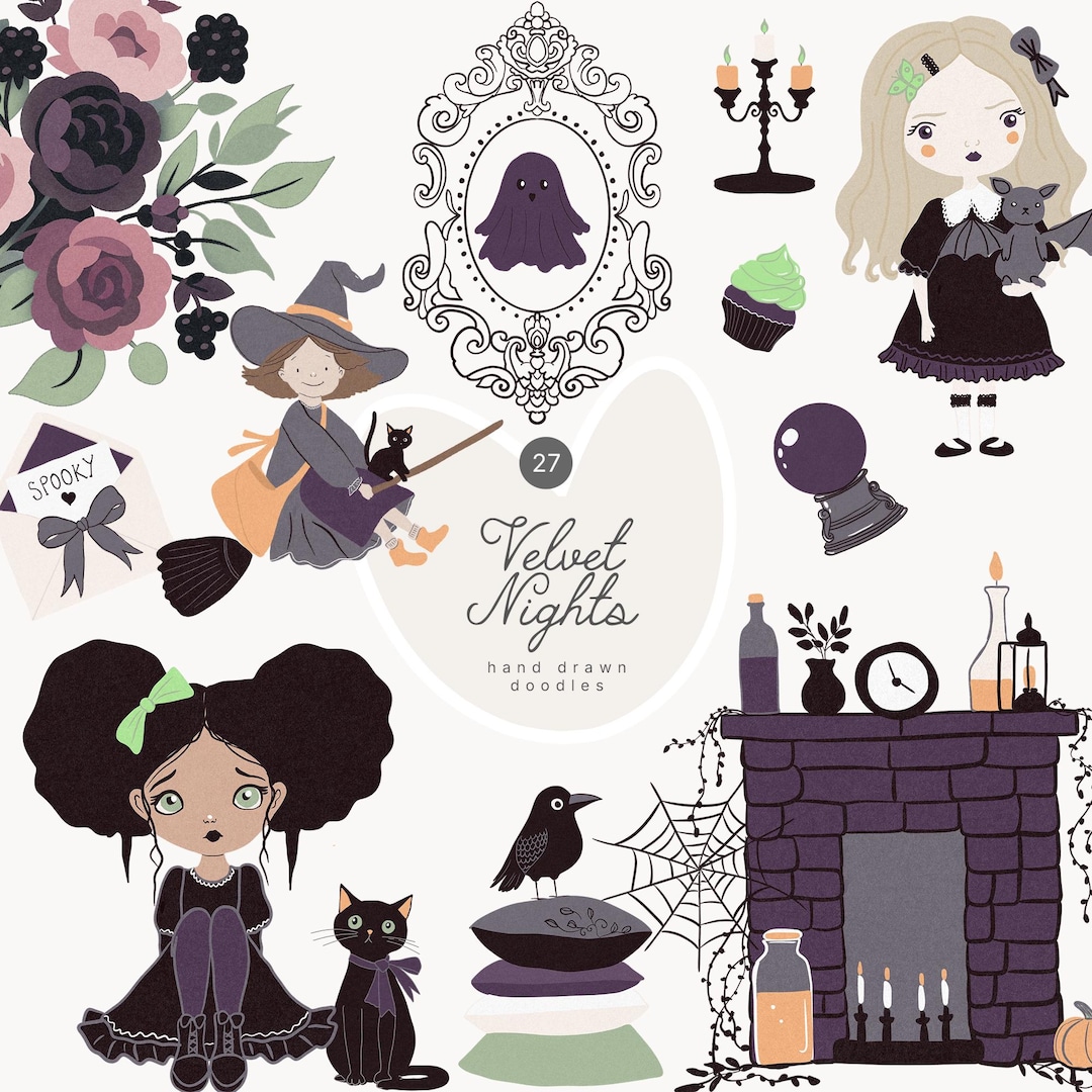 Cute Halloween Clipart Hand Drawn Doodles - Dark Haunted House ...