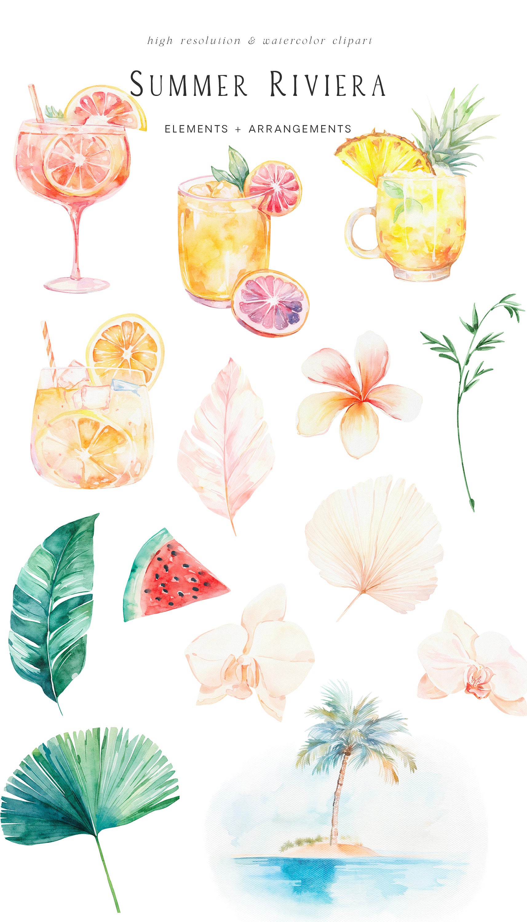 Tropical Summer Clipart Watercolor Summer Clipart Tropical Florals ...