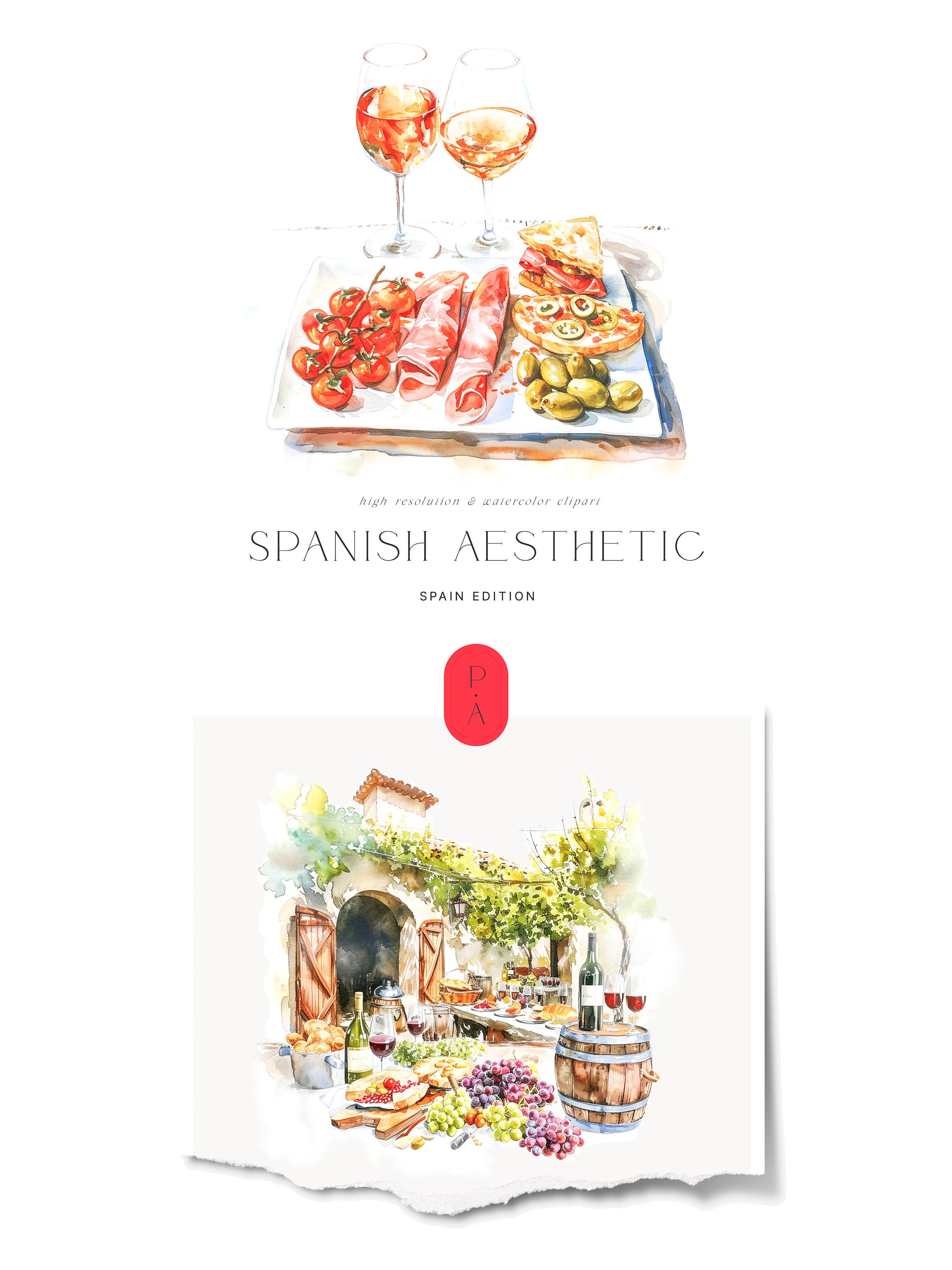 Watercolor Spanish Clipart Set - Spanish Aesthetic - Spanish Sceneries ...