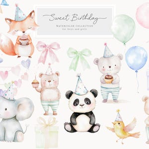 Watercolor Cute Birthday Clipart Collection With Cute Watercolor ...