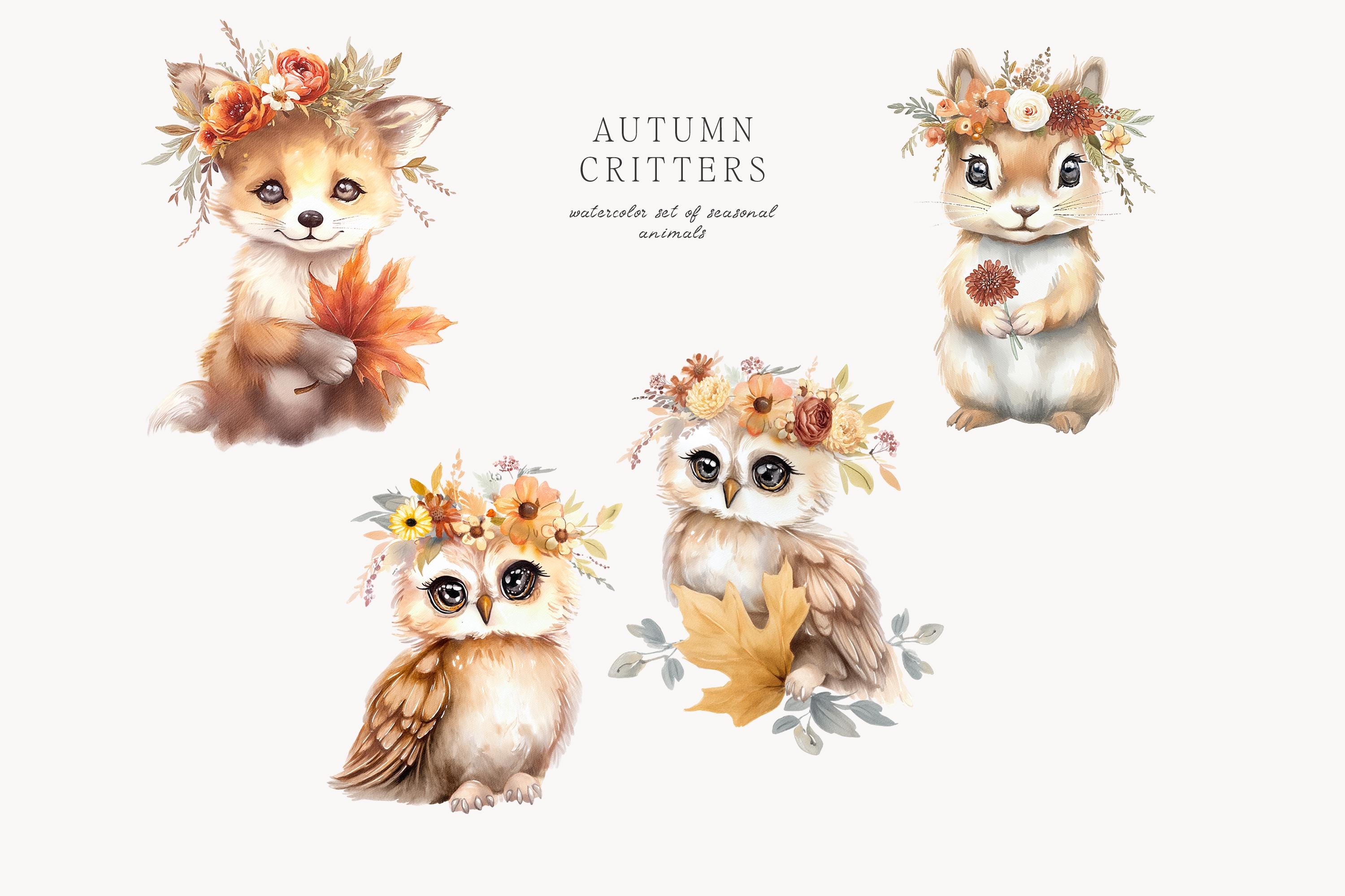 Watercolor Autumn Animals Clipart - Woodland Animals Clipart ...