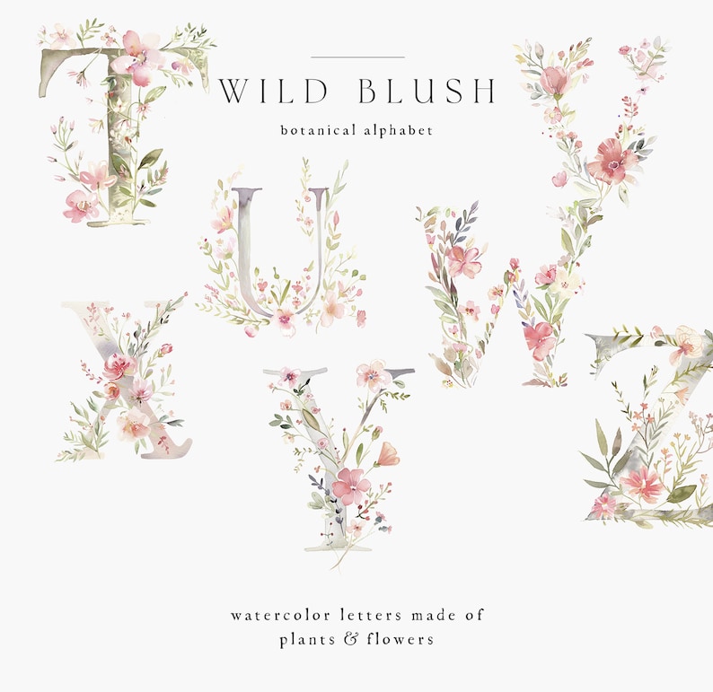 Wild Flowers Alphabet - Wild Flowers Letters - Blush Floral Alphabet ...