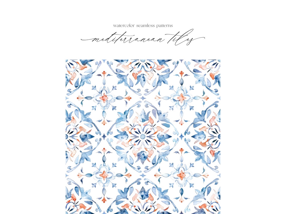 Watercolor Mediterranean Tile Seamless Patterns - Mediterranean ...