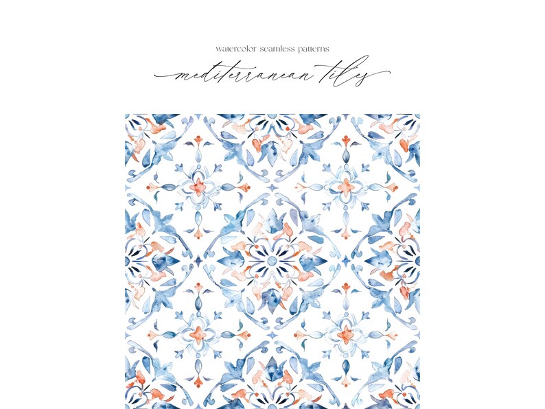 Watercolor Mediterranean Tile Seamless Patterns - Mediterranean ...