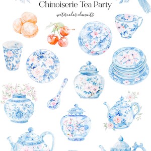 Chinoiserie Tea Party Clipart - Chinoiserie Clipart - Watercolor Tea ...