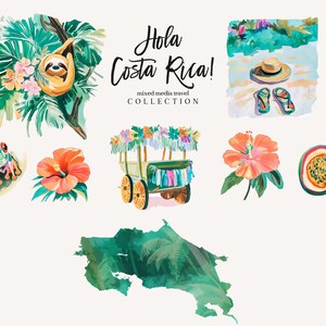 Watercolor Costa Rica Travel Clipart Set - Traveling Clipart Collection ...