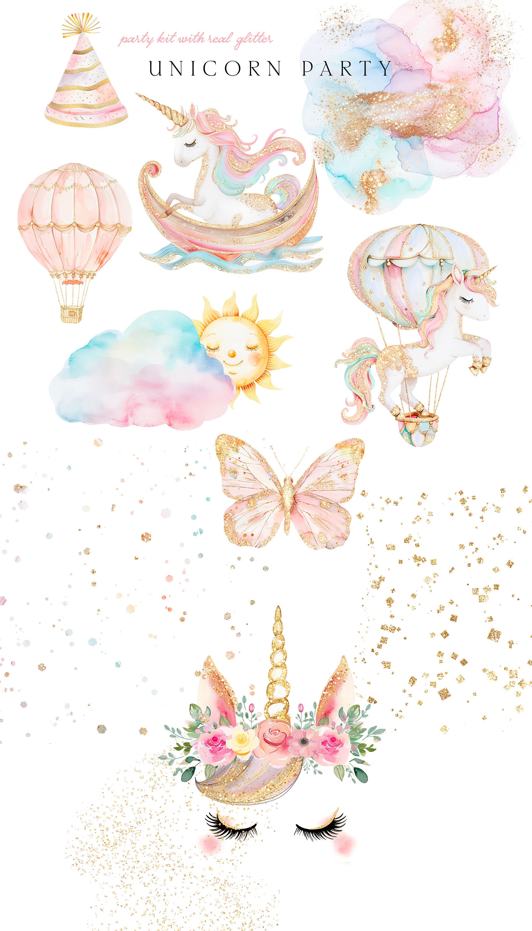 Unicorn Party Clipart - Pastel Unicorns - Watercolor Unicorn Collection ...