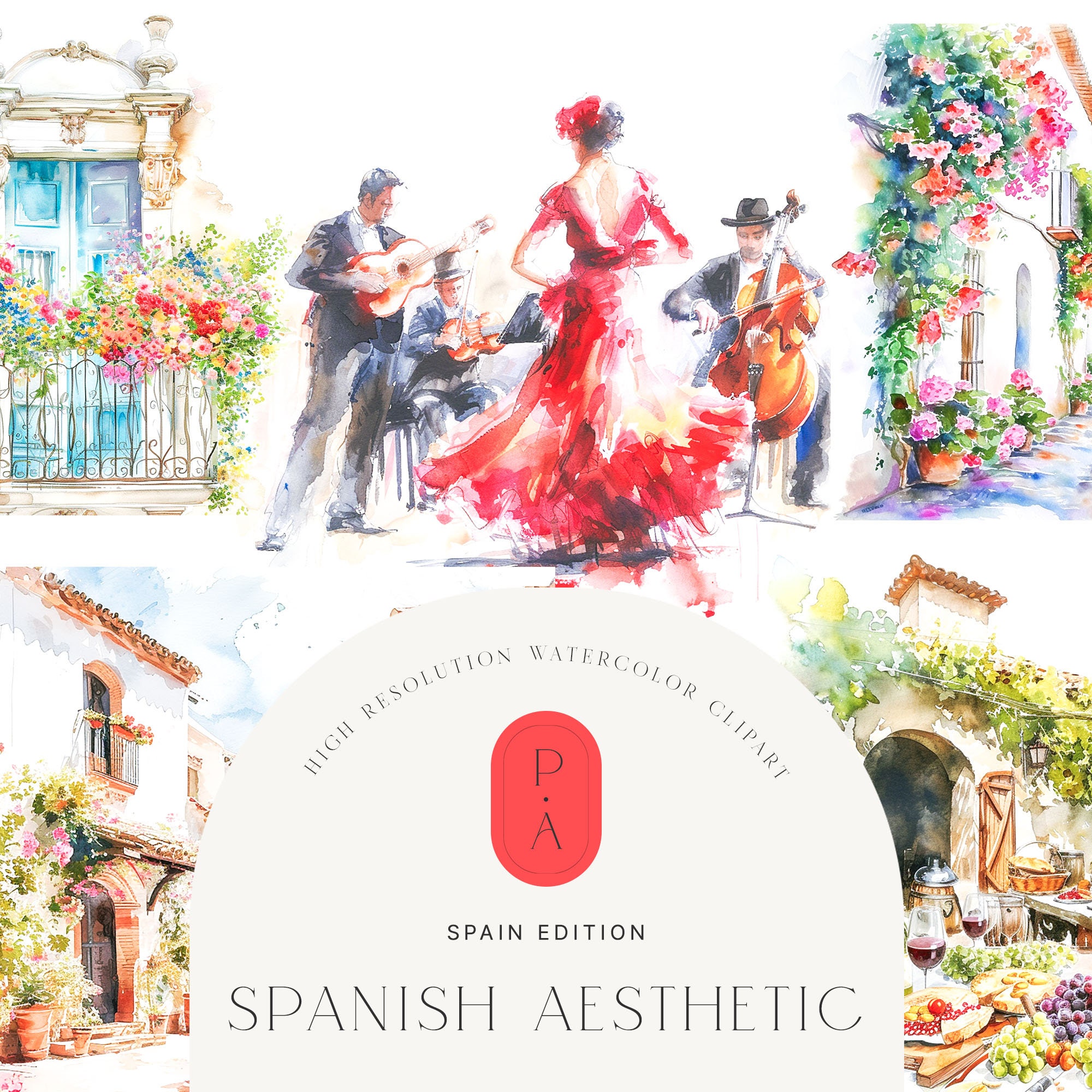 Watercolor Spanish Clipart Set Spanish Aesthetic Spanish Sceneries ...