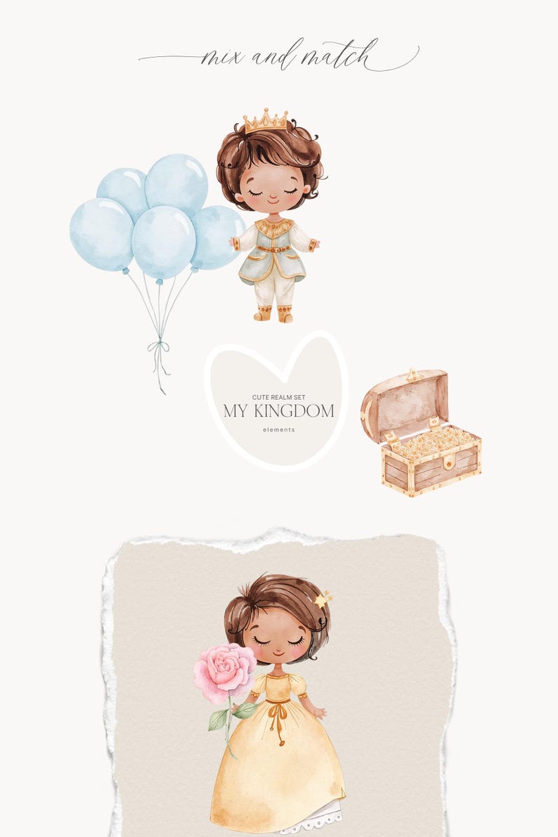 Watercolor Cute Kingdom Collection - Princess and Prince - Royal Lands ...