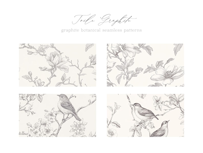 Toile Seamless Patterns With Botanical Vintage Style With Birds ...