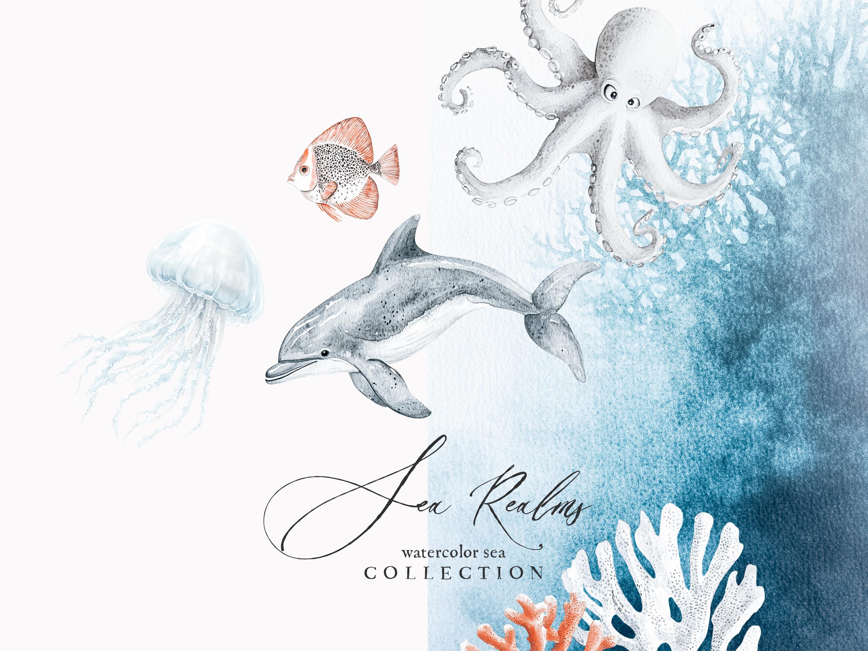 Watercolor Underwater Clipart Set - Sea Animals - Sea Creatures ...