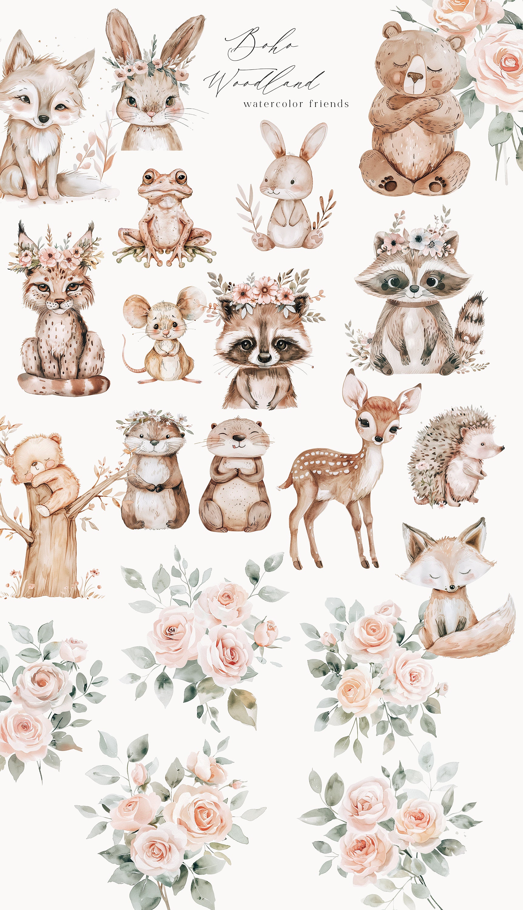 Watercolor Boho Woodland Animals Watercolor Collection Boho Nursery ...