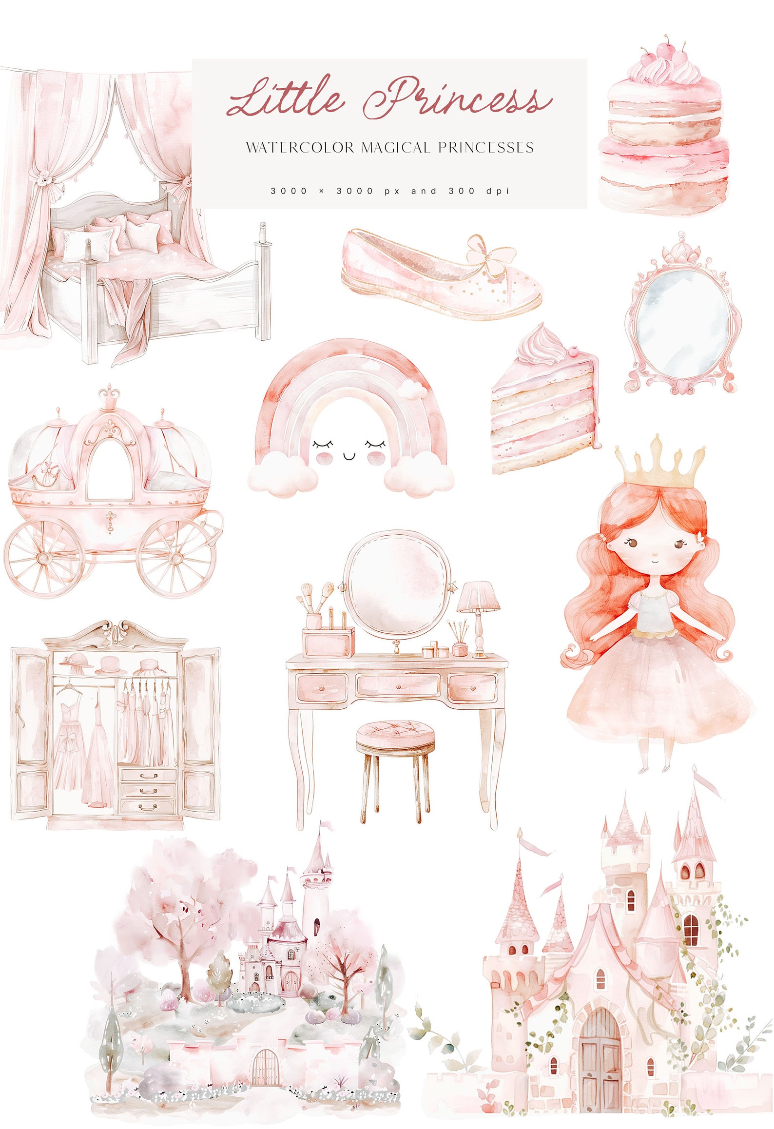 Dusty Pink Princess Clipart Cute Royal Clipart Princess & Unicorns ...