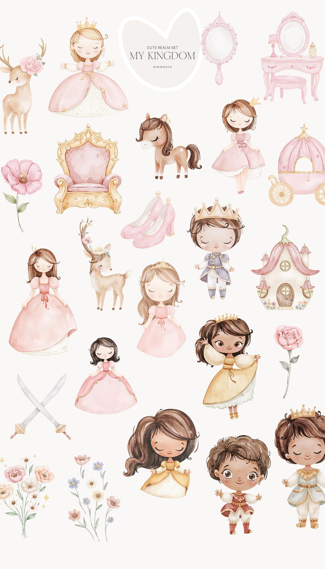 Watercolor Cute Kingdom Collection - Princess and Prince - Royal Lands ...