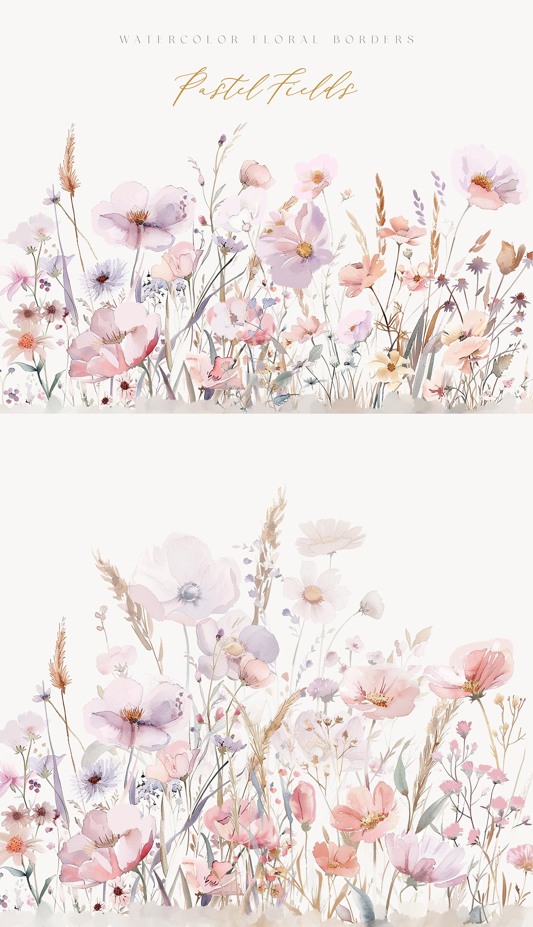 Watercolor Dusty Pink Wild Flowers Pastel Rose Wild Flowers Field ...