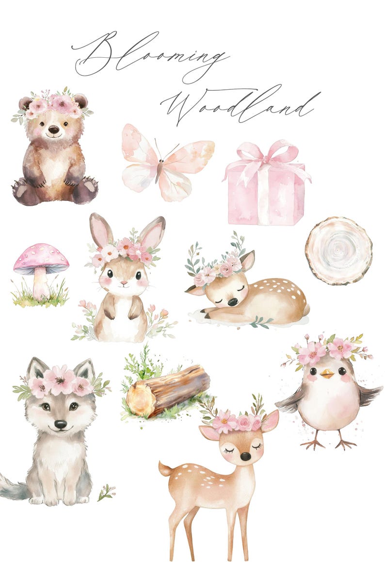 Watercolor Floral Woodland Collection - Watercolor Woodlands - Woodland ...