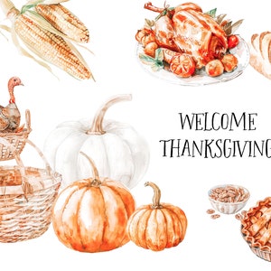Thanksgiving Watercolor Clipart - Harvest Clipart - Turkey Clipart ...