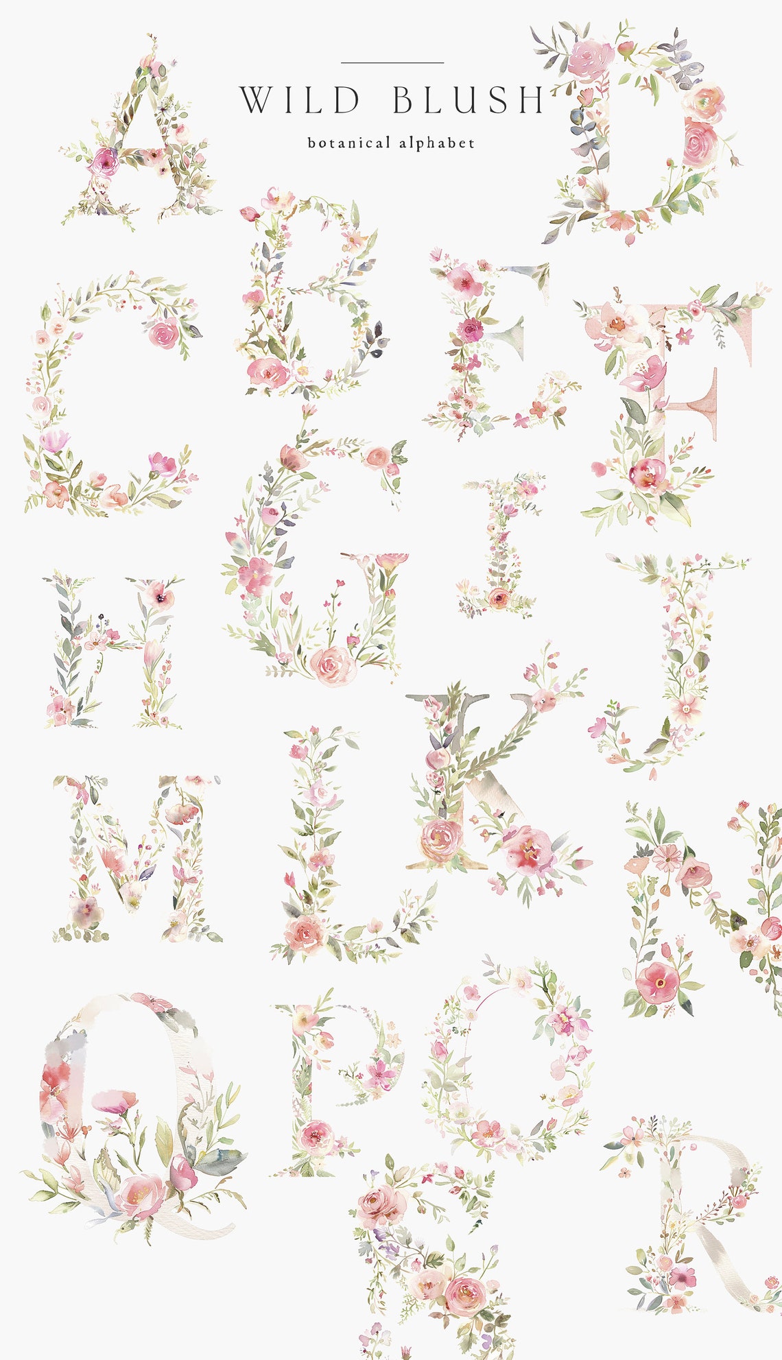 Wild Flowers Alphabet - Wild Flowers Letters - Blush Floral Alphabet ...