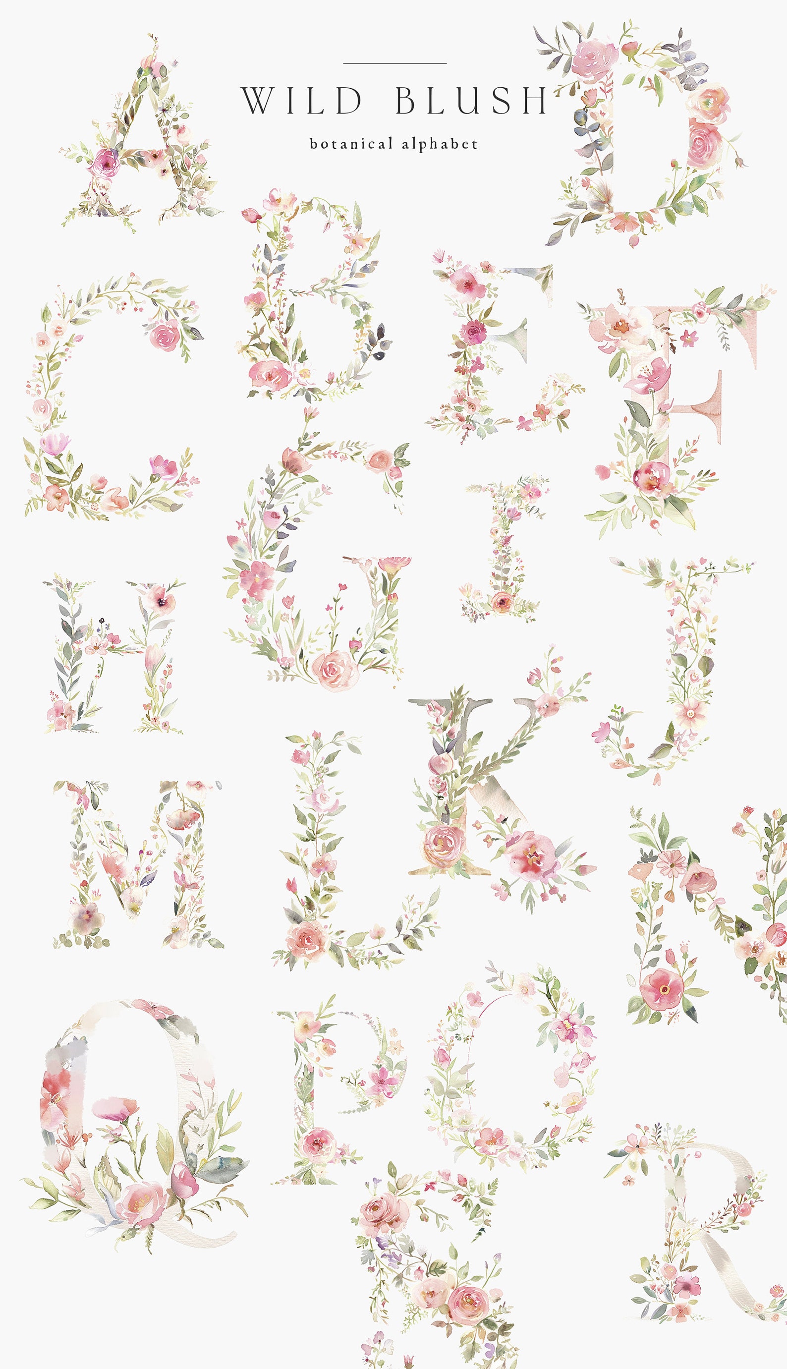 Wild Flowers Alphabet - Wild Flowers Letters - Blush Floral Alphabet ...