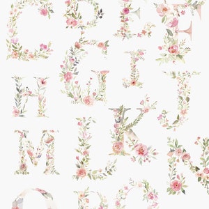Wild Flowers Alphabet - Wild Flowers Letters - Blush Floral Alphabet ...