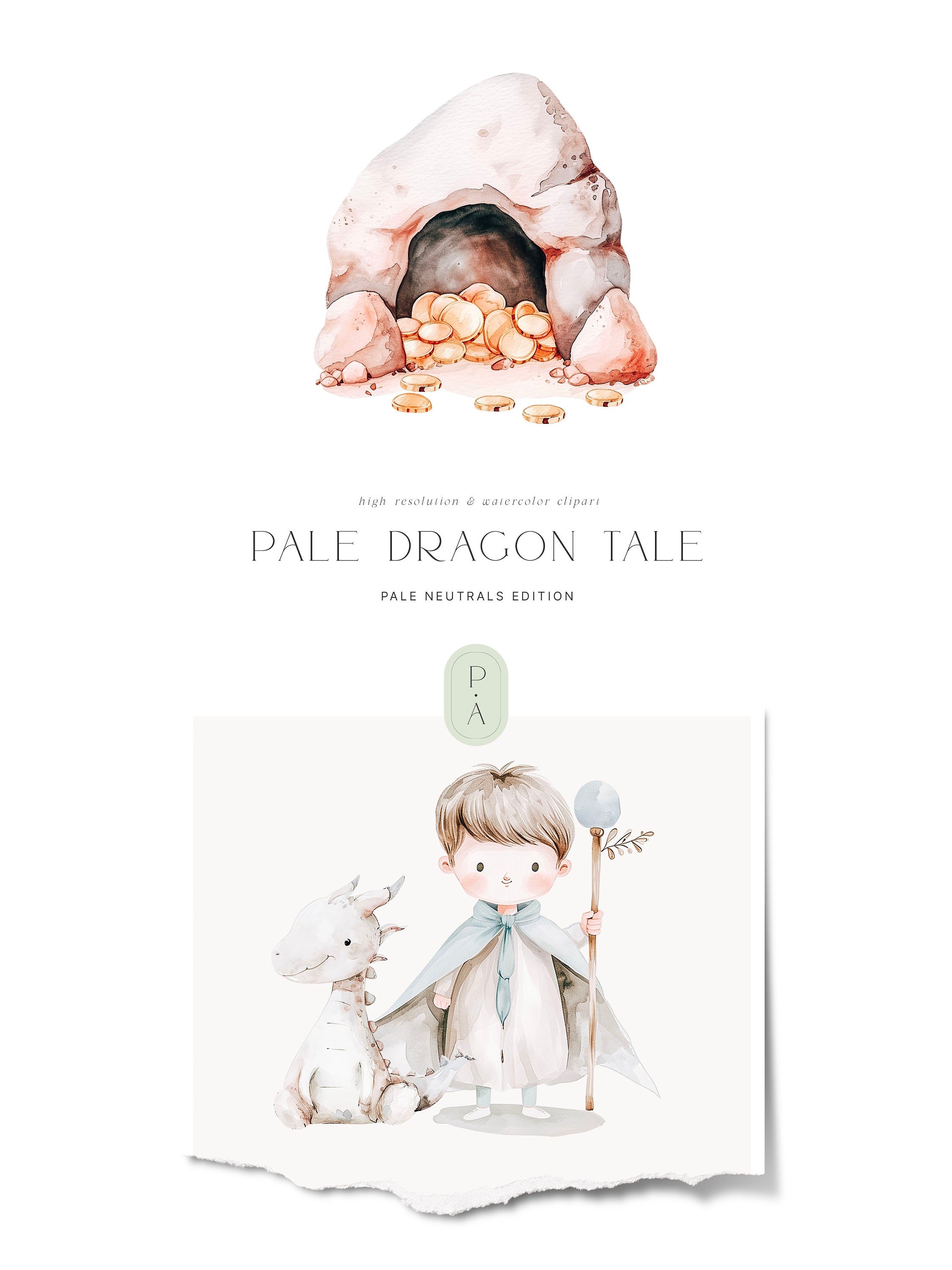 Neutral Dragons Watercolor Clipart Kingdom Clipart Dragon Clipart for ...