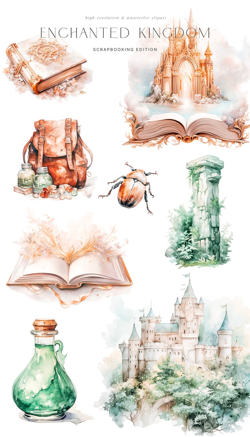 Watercolor Fantasy Clipart Set Enchanted Forest Kingdom Clipart Animals ...