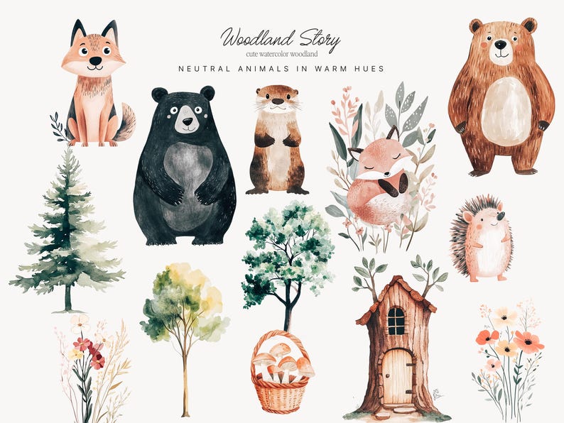 Watercolor Cute Woodland Animals Clipart Collection - Watercolor ...