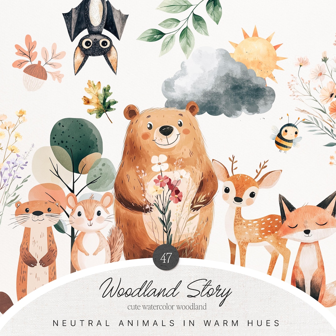 Watercolor Cute Woodland Animals Clipart Collection - Watercolor ...