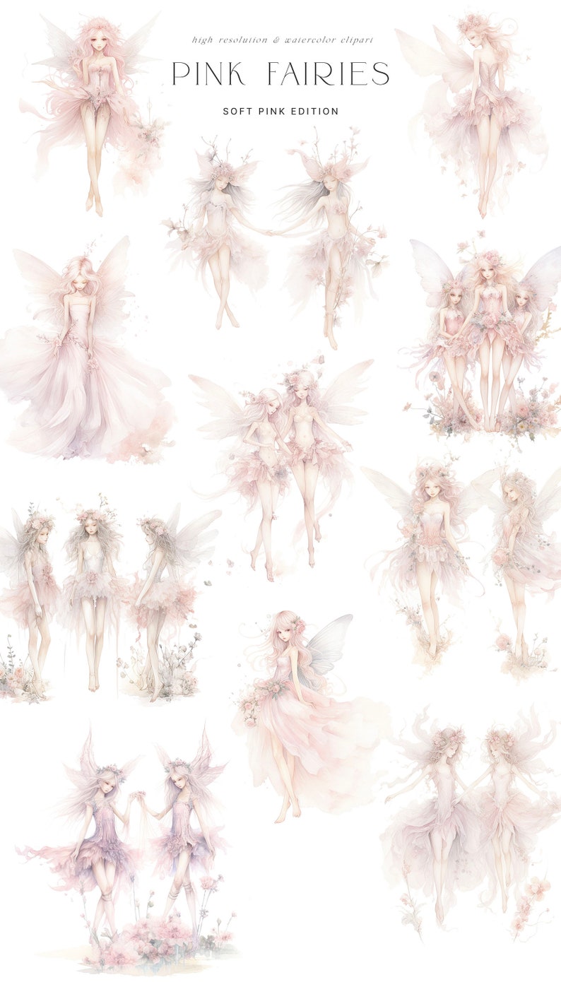 Watercolor Pink Fairies Clipart Pink Fairies Clipart Fairies Clipart ...