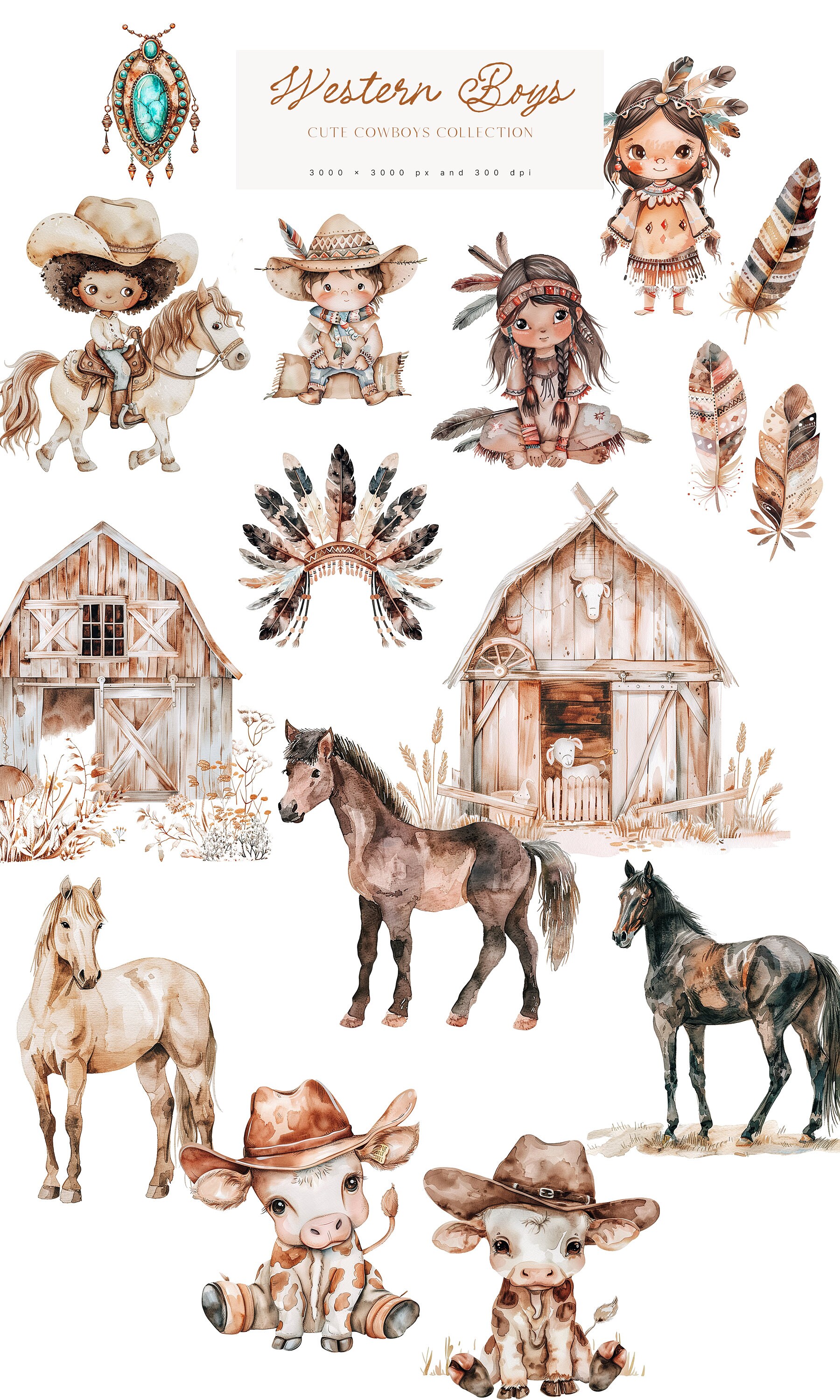 Cute Cowboys Watercolor Clipart Watercolor Cowboys Western Clipart Wild ...