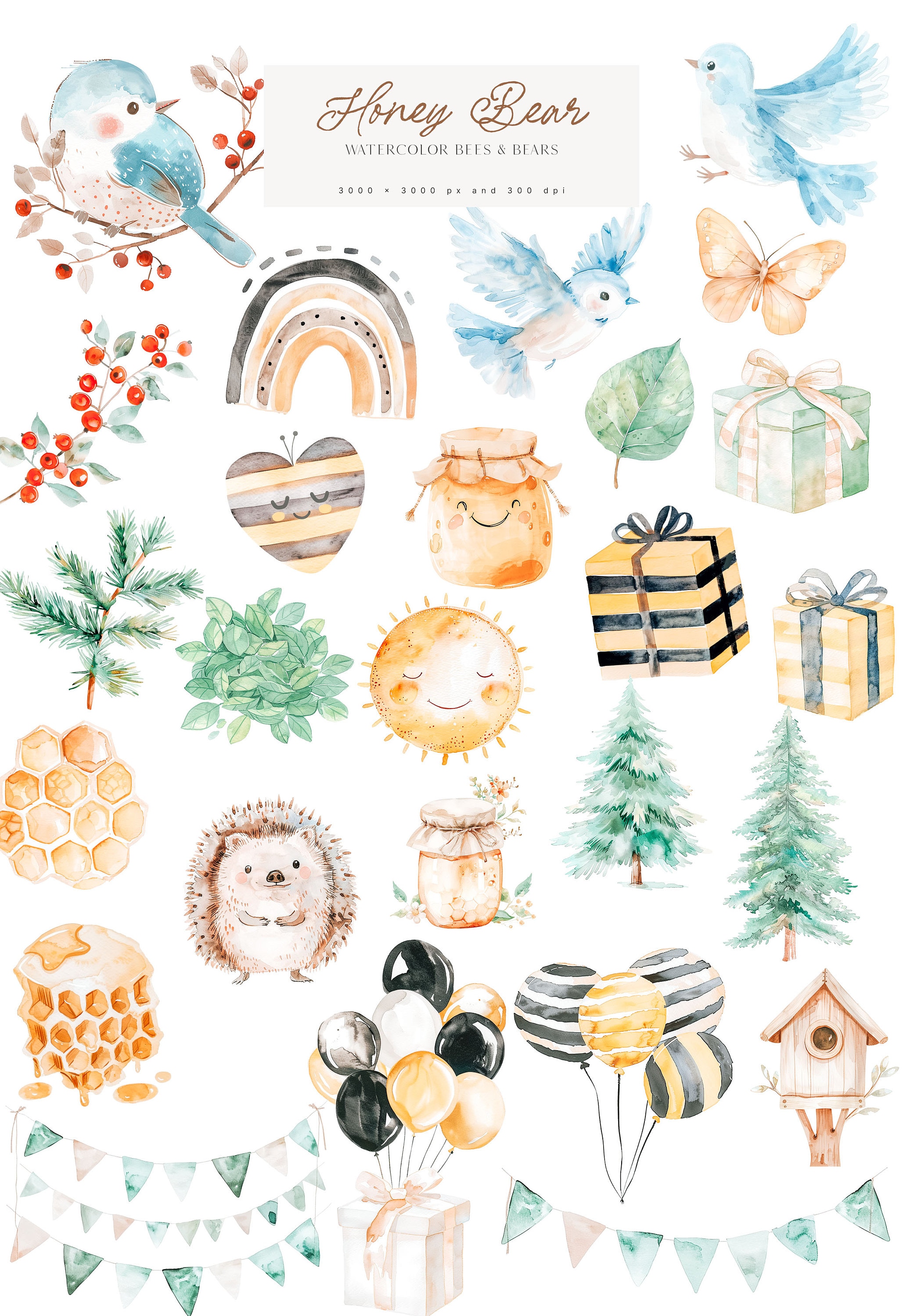 Cute Honey Bear Clipart Bear Clipart Teddy Bears Cute Bee Watercolor ...