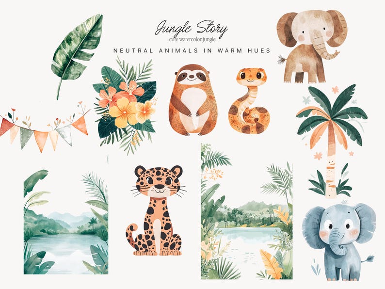 Watercolor Jungle Animals Clipart Collection - Cute and Quirky Animals ...