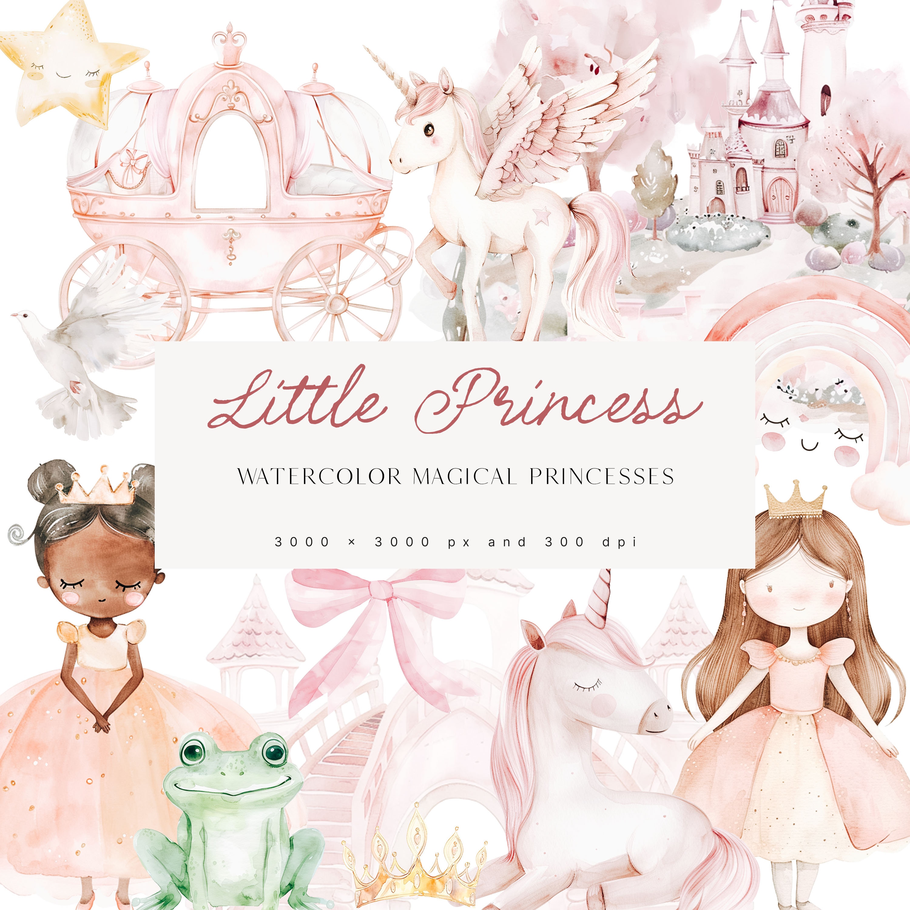 Dusty Pink Princess Clipart Cute Royal Clipart Princess & Unicorns ...