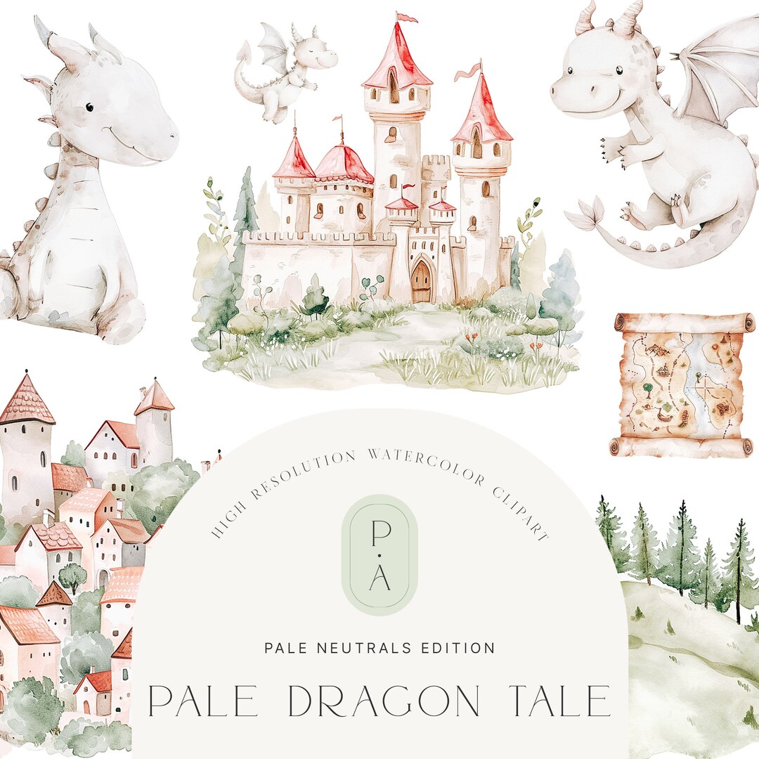 Neutral Dragons Watercolor Clipart - Kingdom Clipart - Dragon Clipart ...